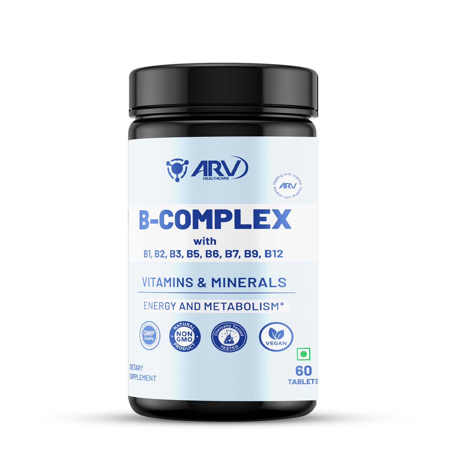 ARV Vegan Vitamin B Complex with Vitamin D3, E, and Magnesium (60 TABL ...